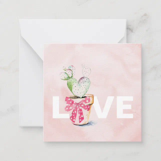 Cute Pink Cactus Valentines Day Note Card | Zazzle