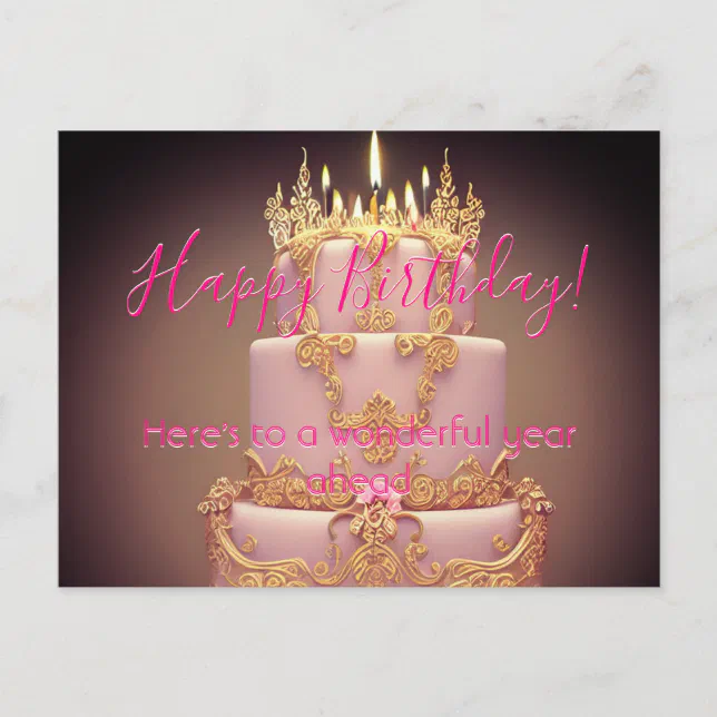 Cute Pink Cake Happy Birthday Wishes Postcard Zazzle cute-pink-cake-happy-birthday-wishes-postcard-zazzle