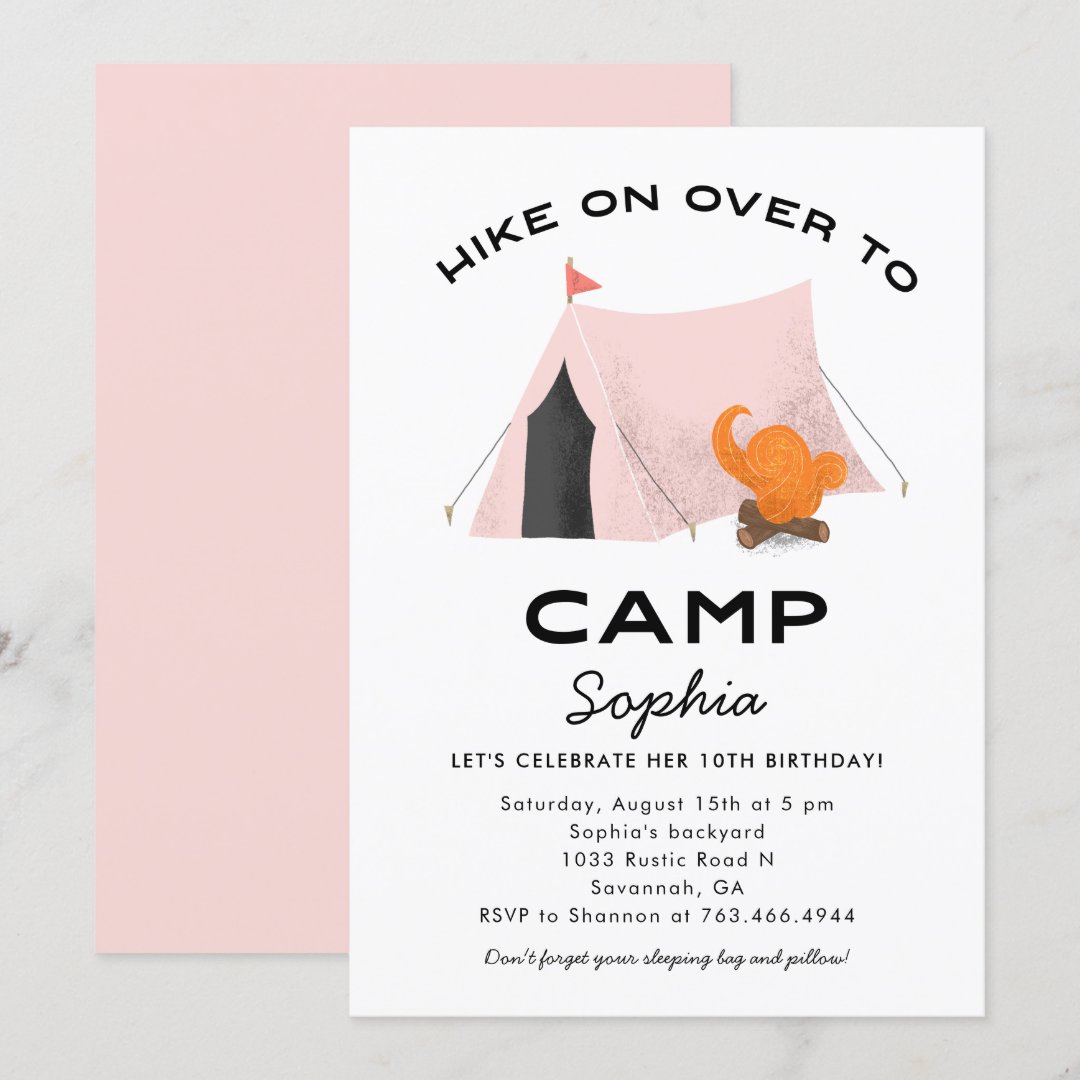 Cute Pink Camping Birthday Party Invitation | Zazzle