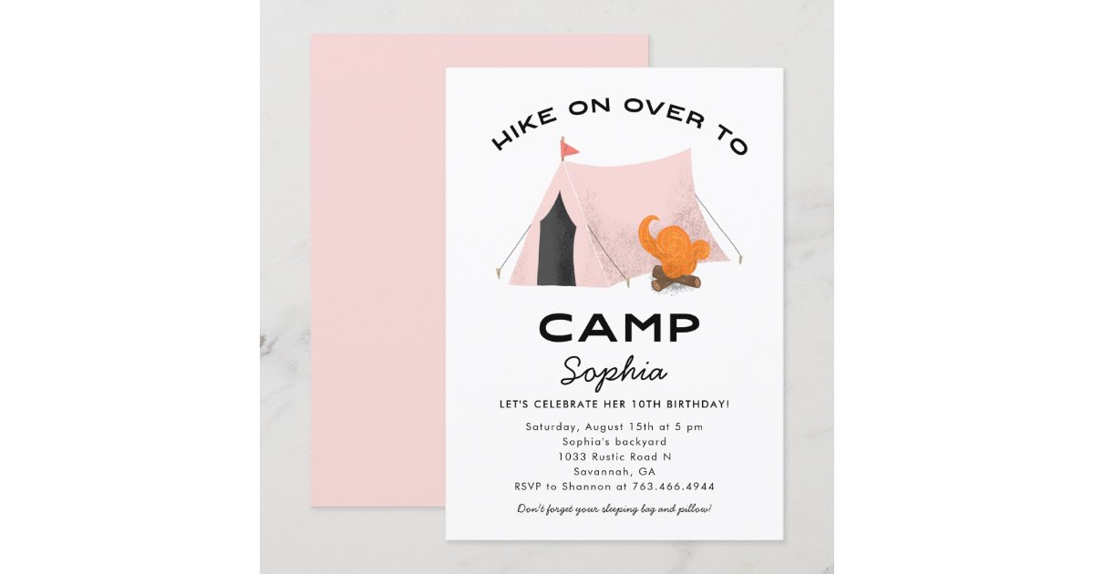 Cute Pink Camping Birthday Party Invitation | Zazzle