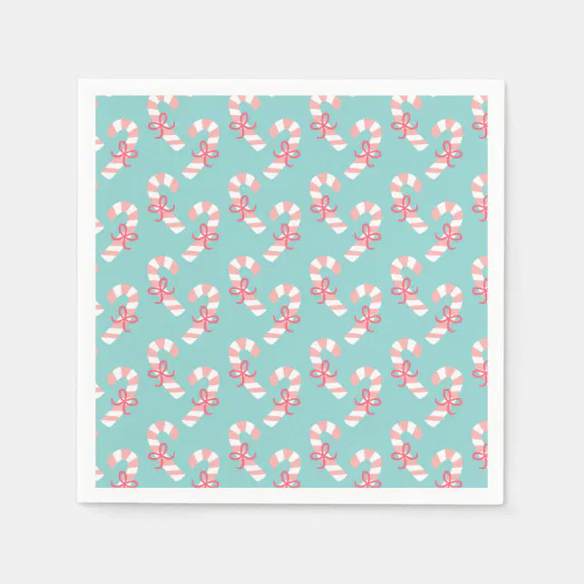 Cute Pink Candy Cane Pattern - Aqua Blue Christmas Napkins | Zazzle