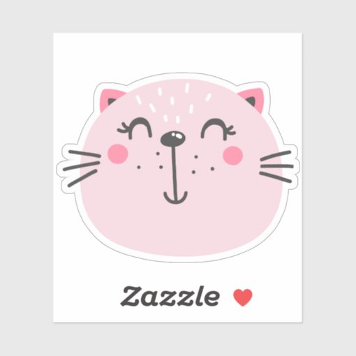 Cute Pink Cat Cartoon Sticker | Zazzle