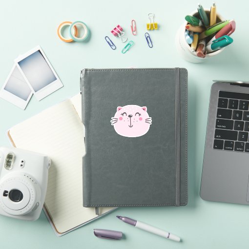 Cute Pink Cat Cartoon Sticker | Zazzle