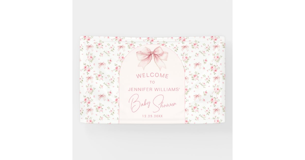 Cute Pink Chic Bow Baby Shower Welcome Banner | Zazzle