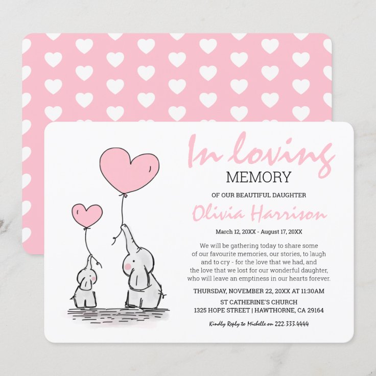 Cute Pink Children's In Loving Memory Funeral Invitation | Zazzle