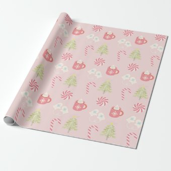 Cute Pink Christmas Holiday Pattern Wrapping Paper | Zazzle