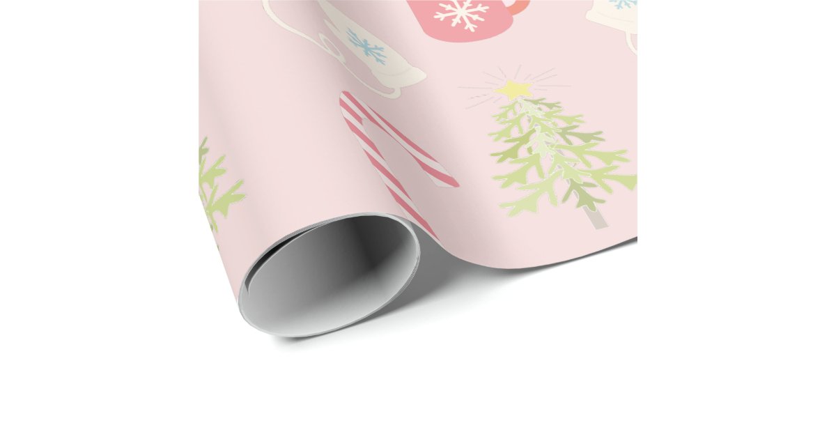 Cute Pink Christmas Holiday Pattern Wrapping Paper | Zazzle