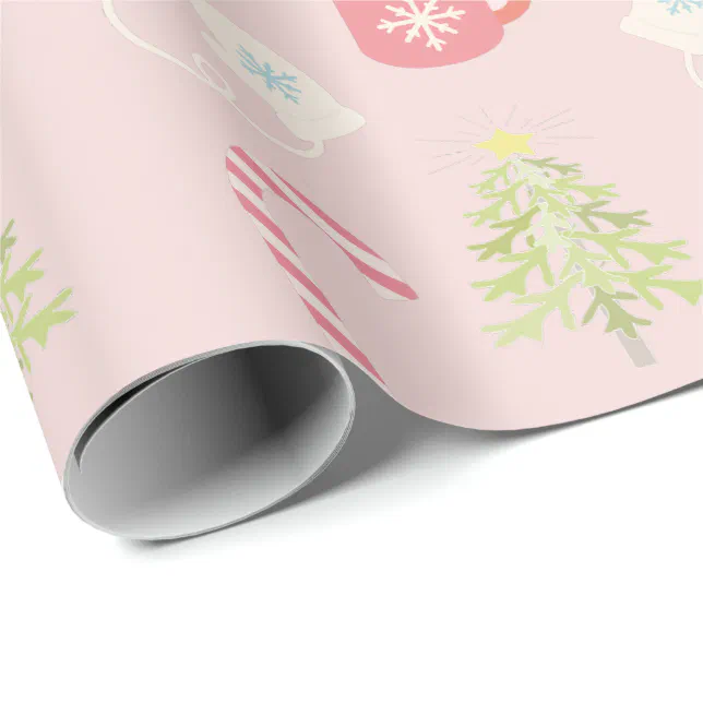 Cute Pink Christmas Holiday Pattern Wrapping Paper | Zazzle