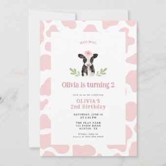 Cute Pink Cow Pattern Birthday Invitation | Zazzle