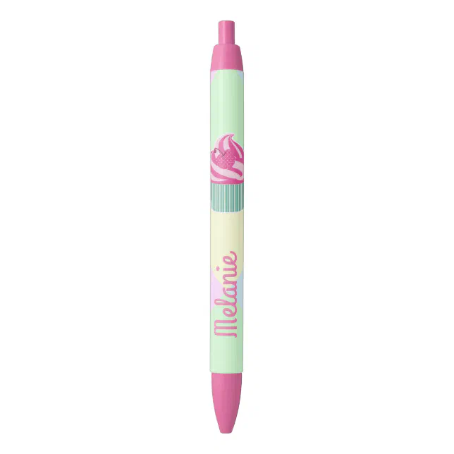 Cute Pink Cupcake and Pastel Colors Black Ink Pen | Zazzle