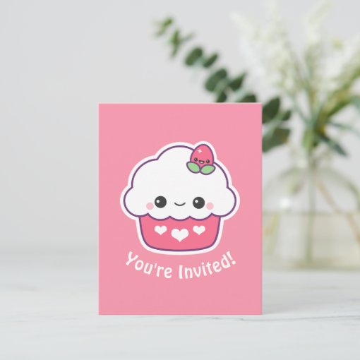 Cute Pink Cupcake Birthday Party Invitations | Zazzle