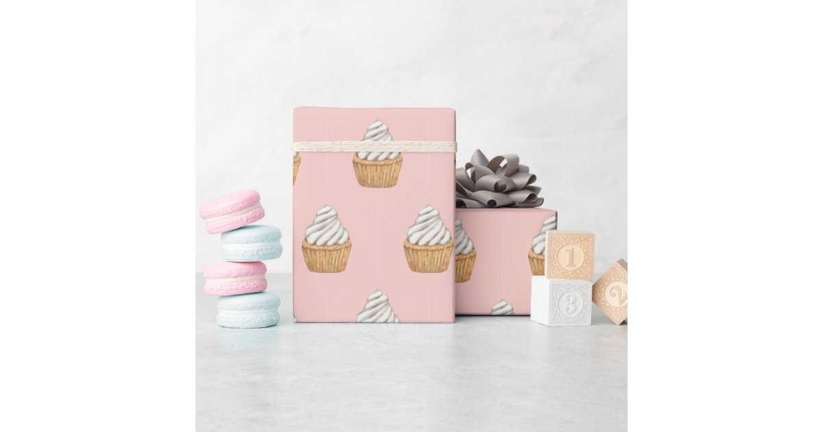 Cute Pink Cupcake Pattern Wrapping Paper | Zazzle