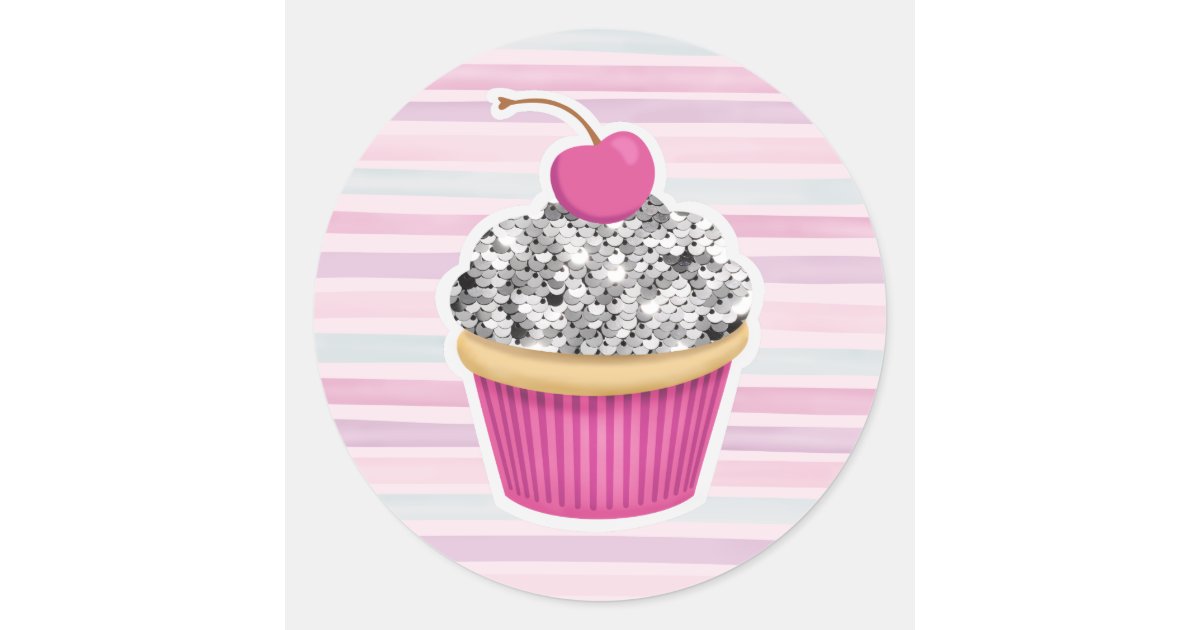 Cute Pink Cupcake Sweets Classic Round Sticker | Zazzle