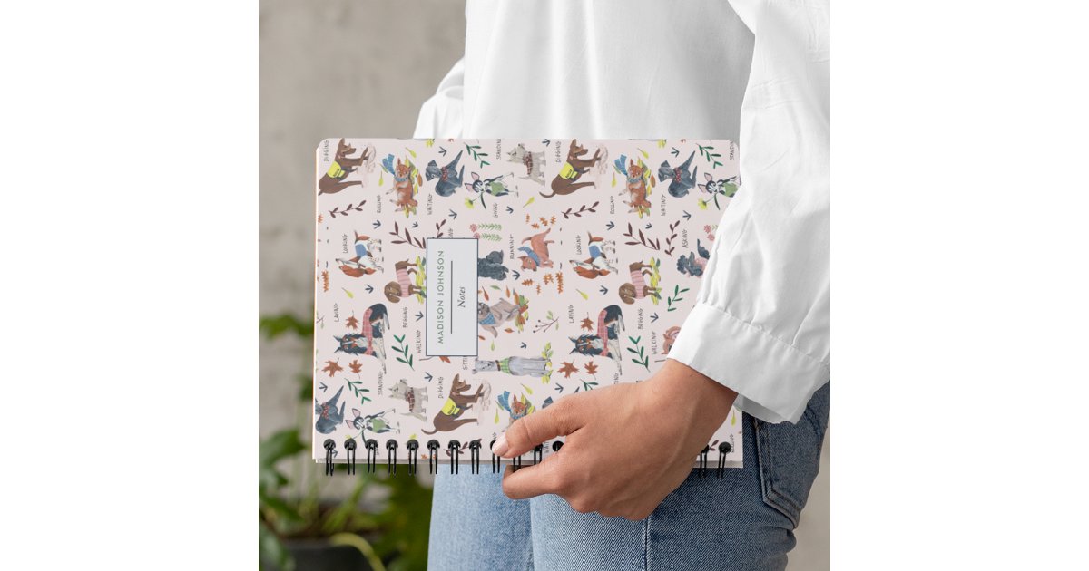 Cute pink dogs pattern monogram notebook | Zazzle