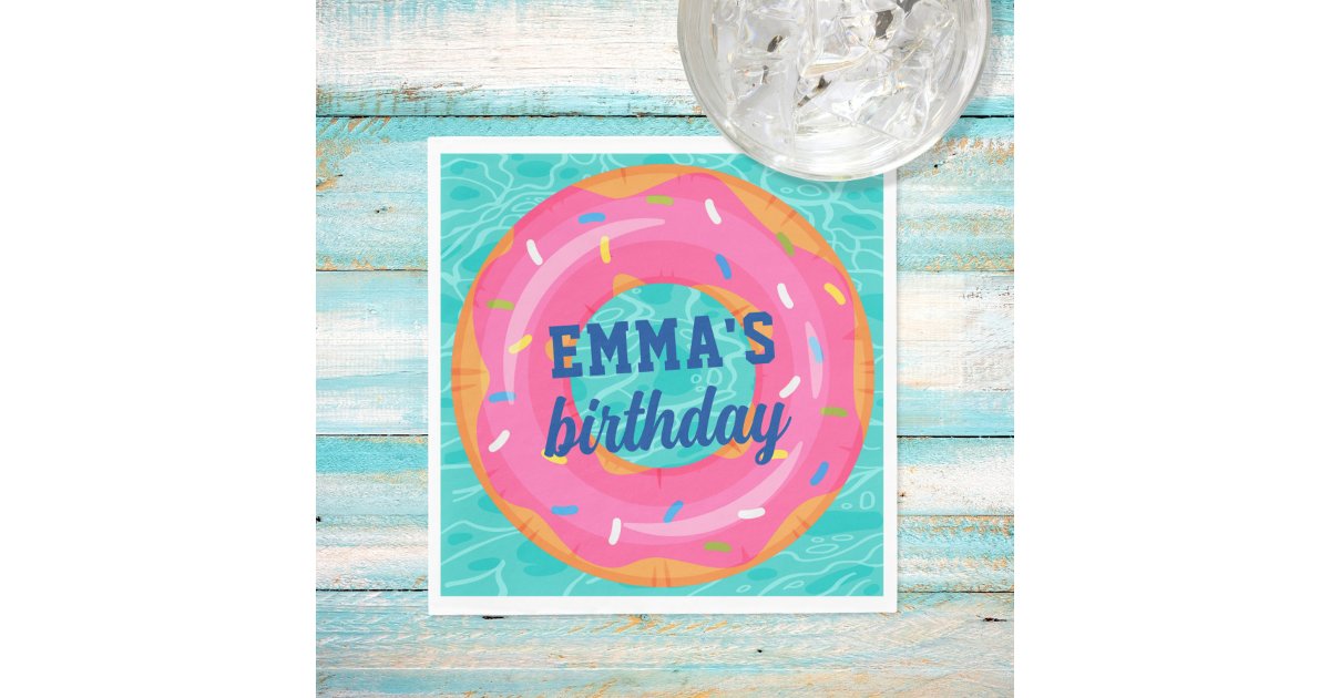 Cute Pink Donut Inner Tube Pool Party Birthday Napkins | Zazzle