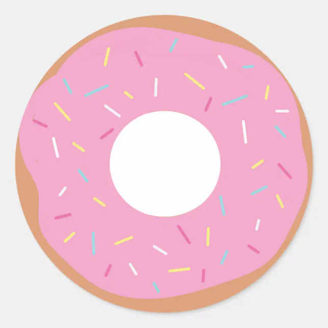 Cute Pink Doughnut with Sprinkles Classic Round Sticker | Zazzle