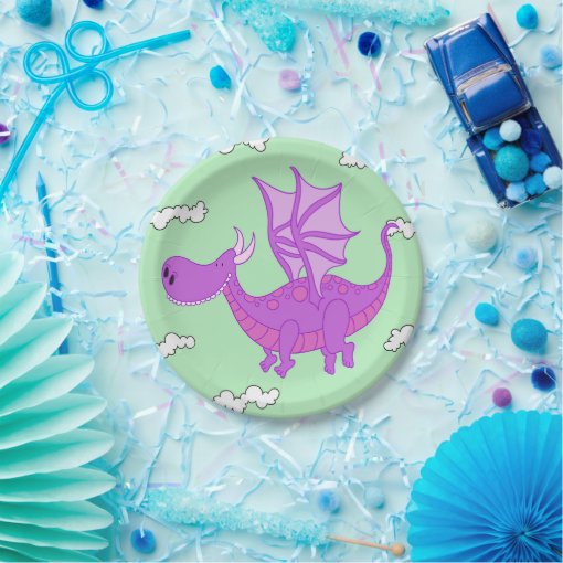 Cute Pink Dragon Paper Plates | Zazzle