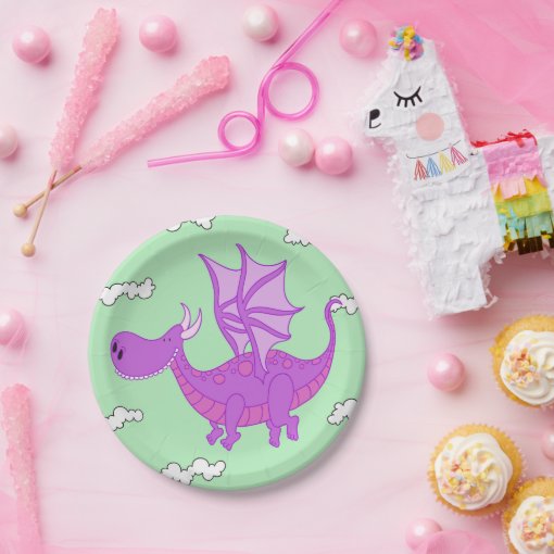 Cute Pink Dragon Paper Plates | Zazzle