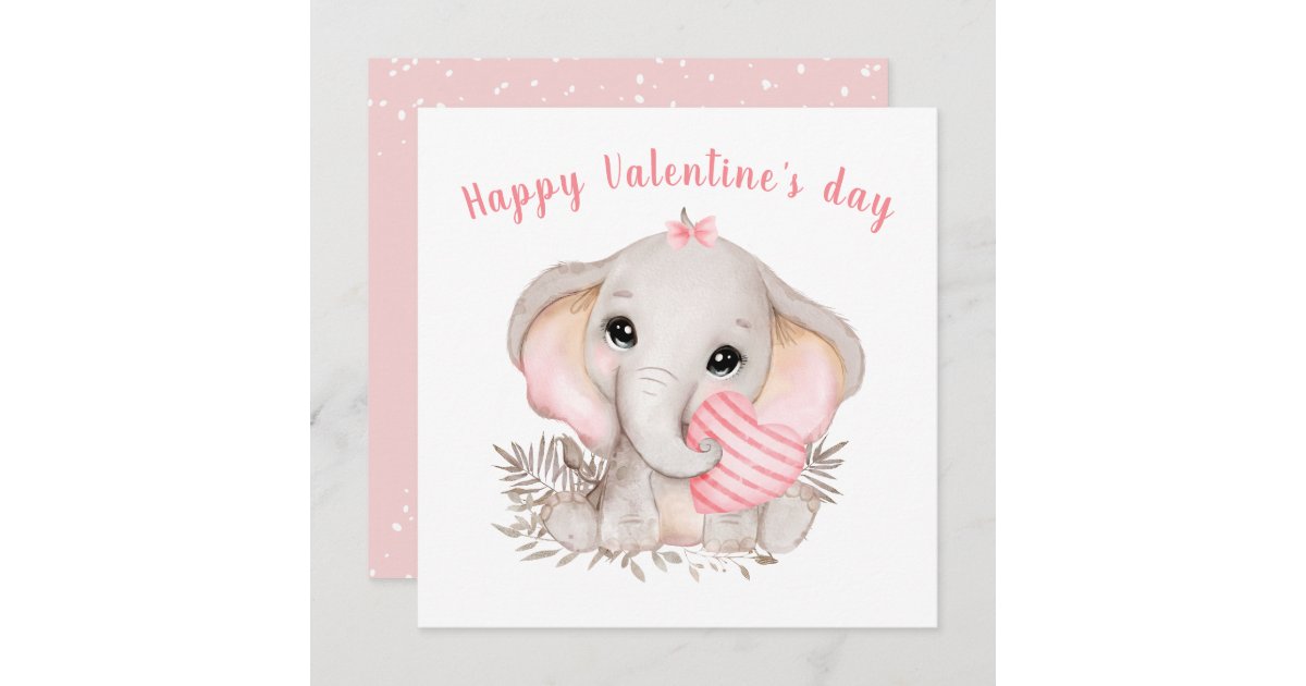 Cute Pink Elephant Valentine's day Card | Zazzle