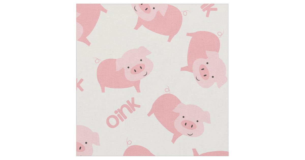 Cute Pink Farm Pigs Pattern Fabric | Zazzle