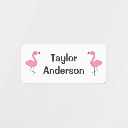 Cute Pink Flamingo Cartoon Personalized Name Kids' Labels | Zazzle