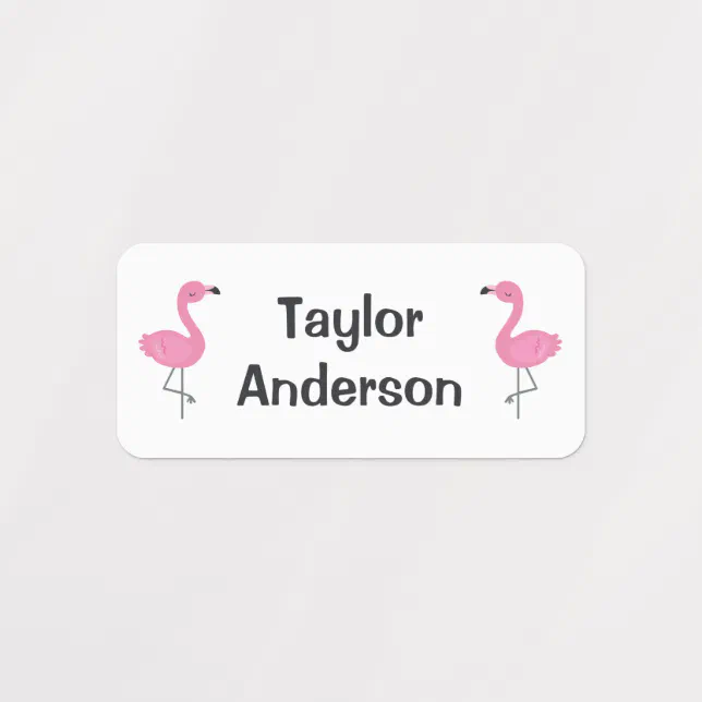 Cute Pink Flamingo Cartoon Personalized Name Kids' Labels | Zazzle