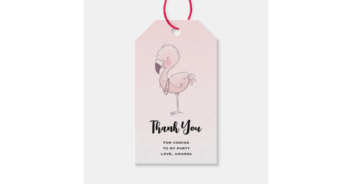 Cute Pink Flamingo Illustration Party Thank You Gift Tags | Zazzle