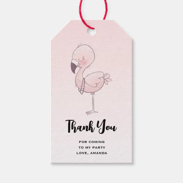 Cute Pink Flamingo Illustration Party Thank You Gift Tags | Zazzle