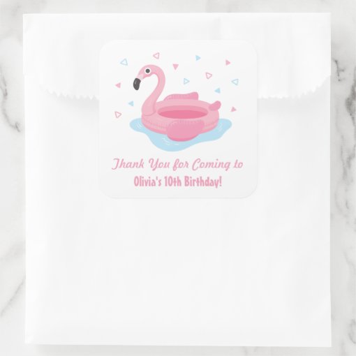 Cute Pink Flamingo Pool Float Thank You Stickers | Zazzle