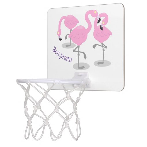 Cute pink flamingo trio cartoon illustration mini basketball hoop | Zazzle