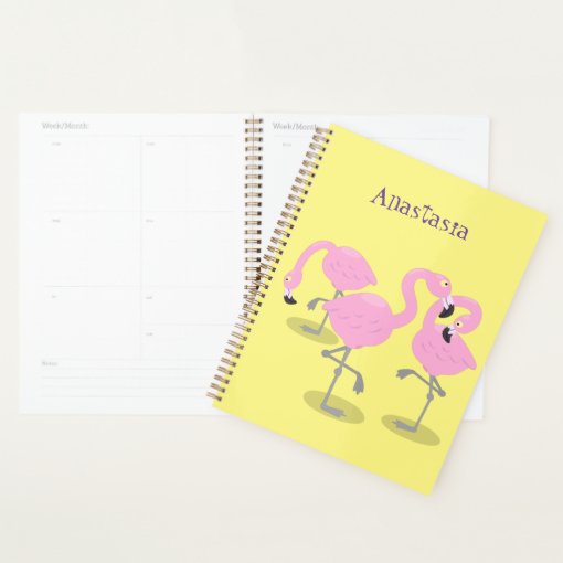 Cute pink flamingo trio cartoon illustration planner | Zazzle
