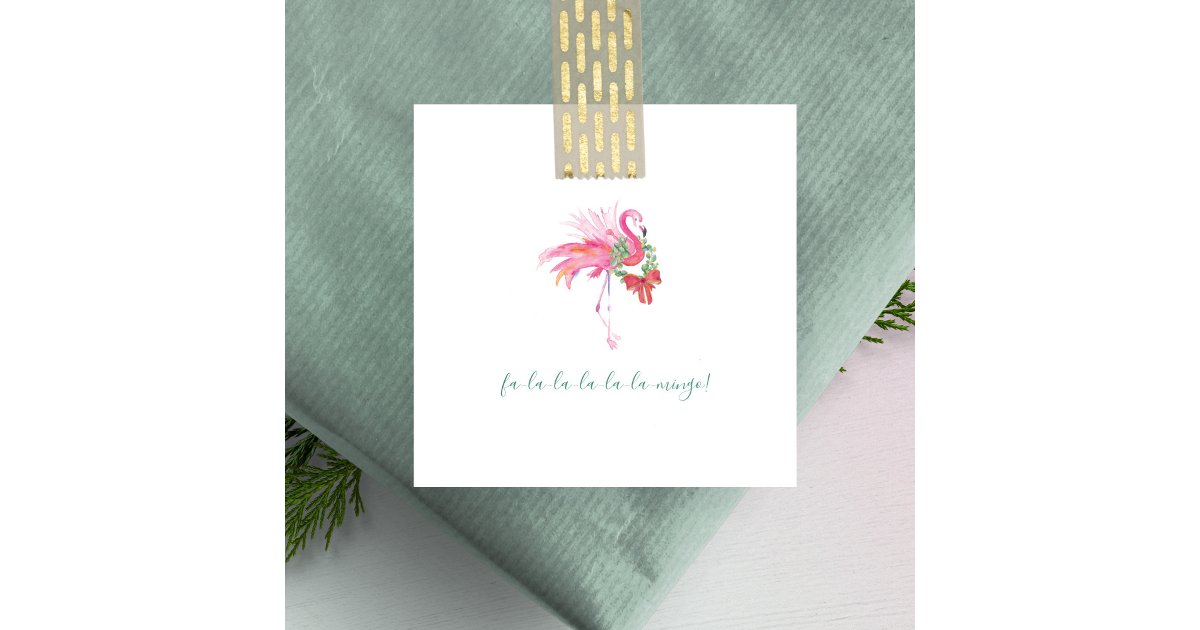Cute Pink Flamingo Watercolor Mini Christmas Note Card | Zazzle