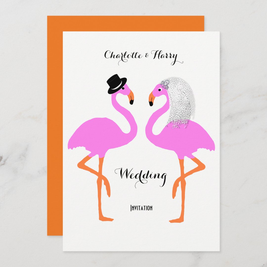 Cute Pink Flamingos Bride & Groom Wedding Invitation | Zazzle
