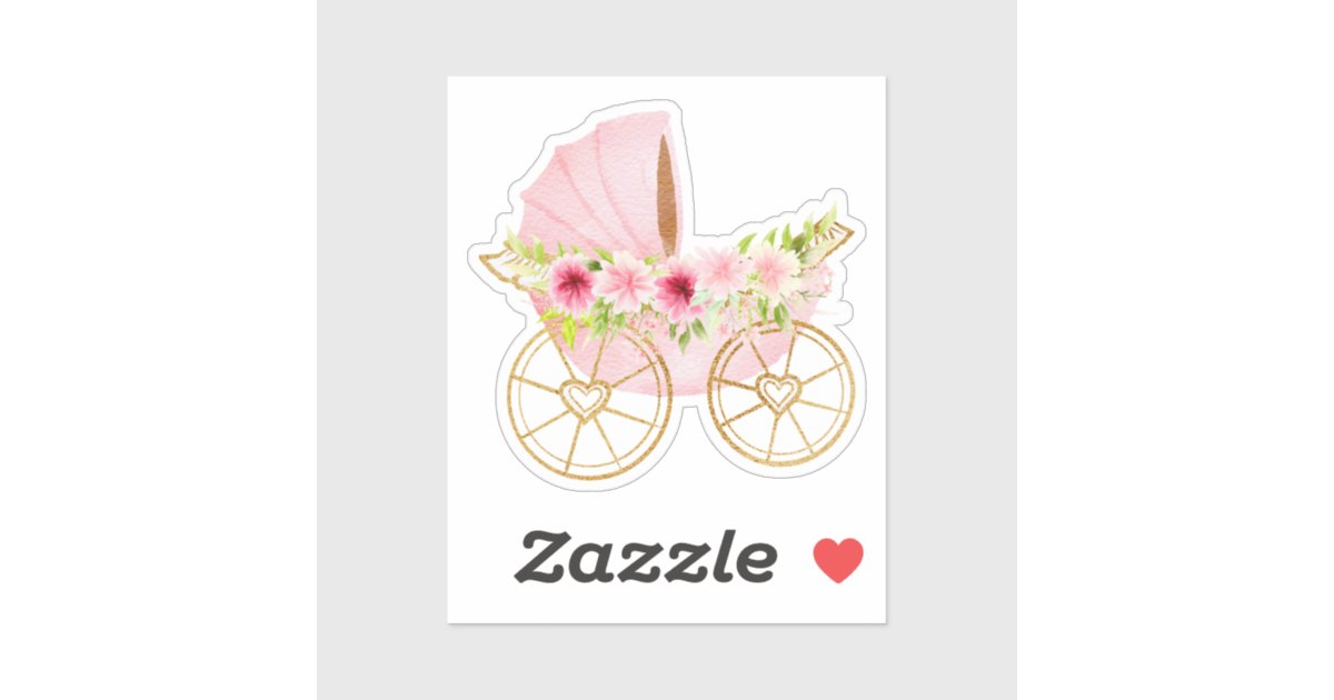 Cute Pink Floral Baby Stroller Sticker | Zazzle