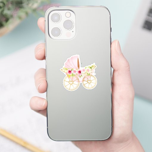 Cute Pink Floral Baby Stroller Sticker | Zazzle