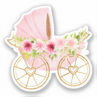 Cute Pink Floral Baby Stroller Sticker | Zazzle