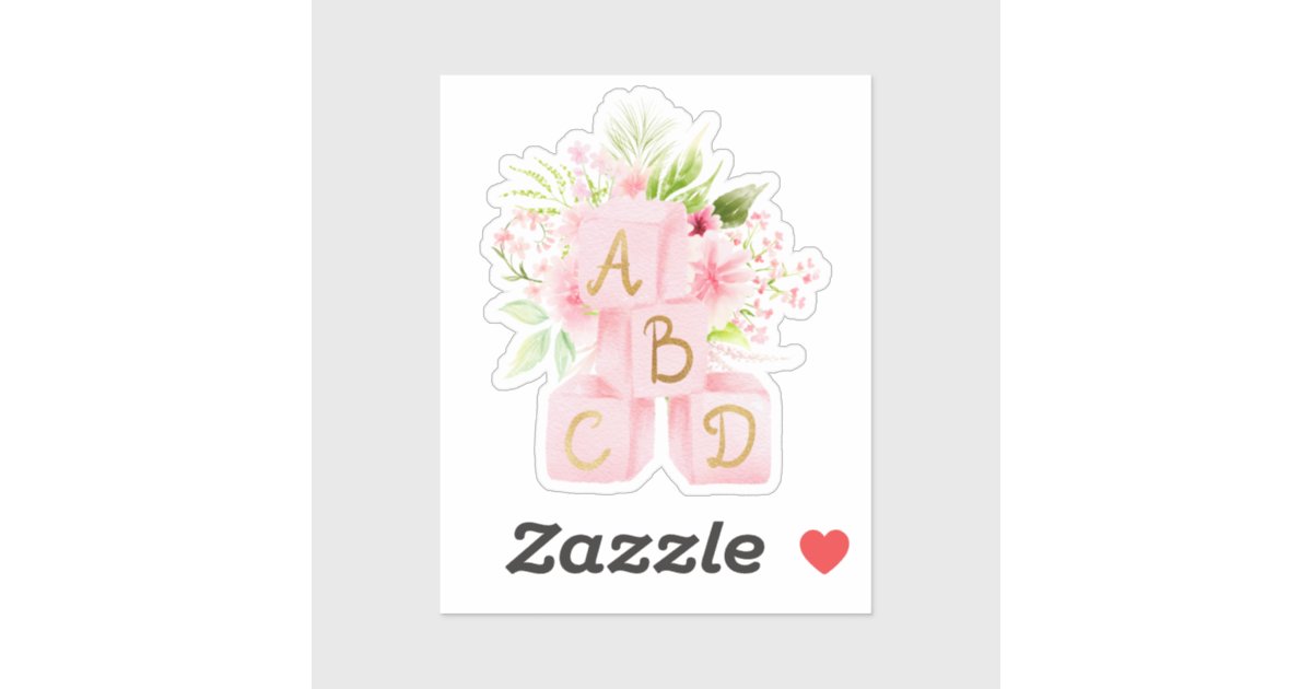 Cute Pink Floral Blocks Alphabet Sticker | Zazzle