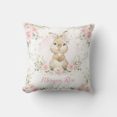 Cute Pink Floral Bunny Rabbit Baby Girl Nursery Throw Pillow | Zazzle