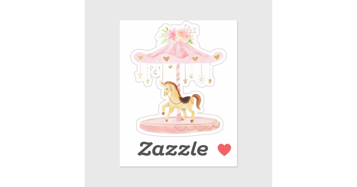 Cute Pink Floral Pony Carousel Sticker | Zazzle