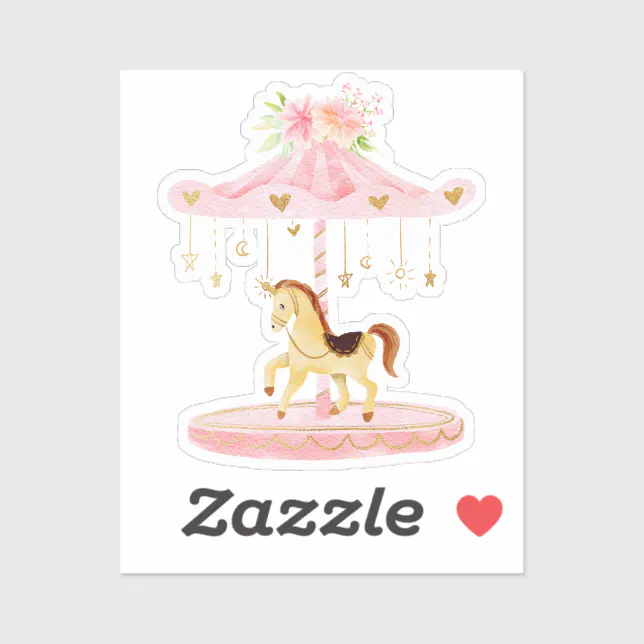 Cute Pink Floral Pony Carousel Sticker | Zazzle