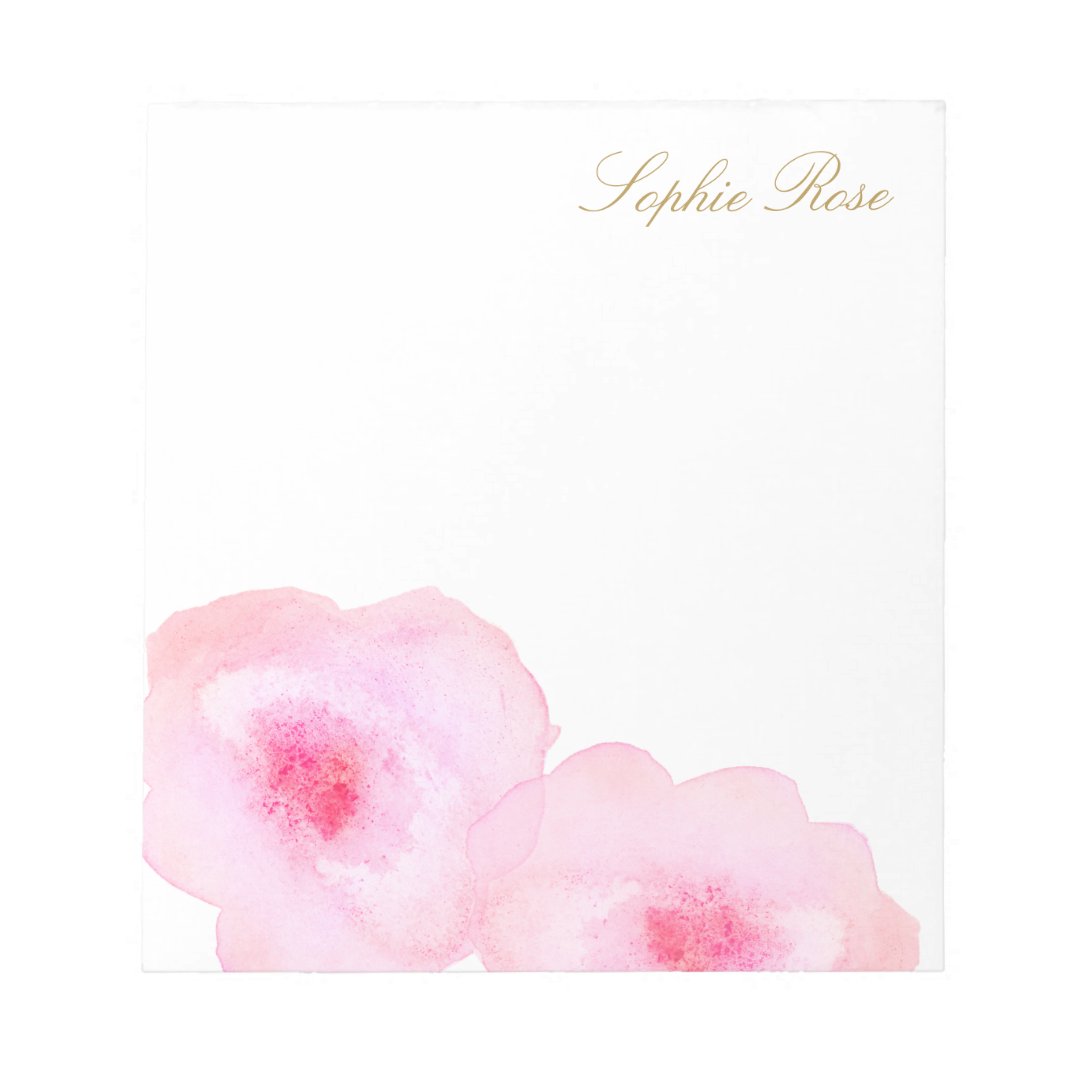 Cute Pink Floral Watercolor Flower Notepad | Zazzle