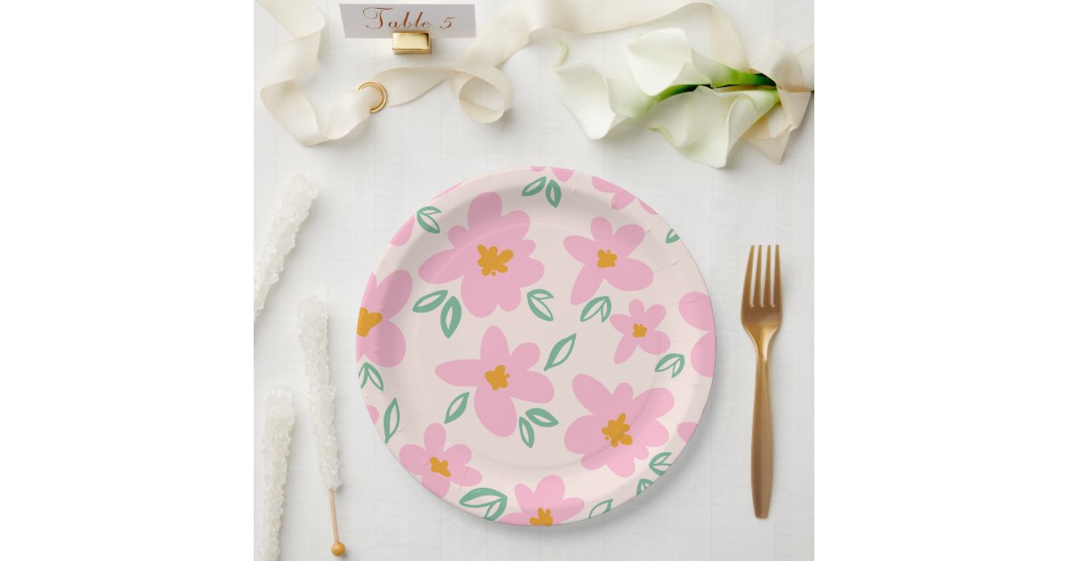 Cute pink flower paper plates | Zazzle