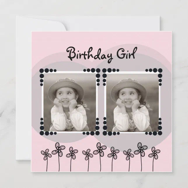 Cute Pink Flowers Photo Girl Birthday Party Invitation | Zazzle