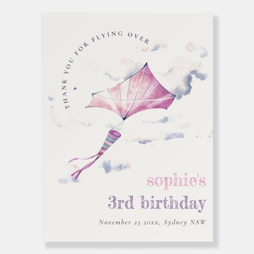 Cute Pink Flying Kite Sky Clouds Birthday Welcome Foam Board | Zazzle