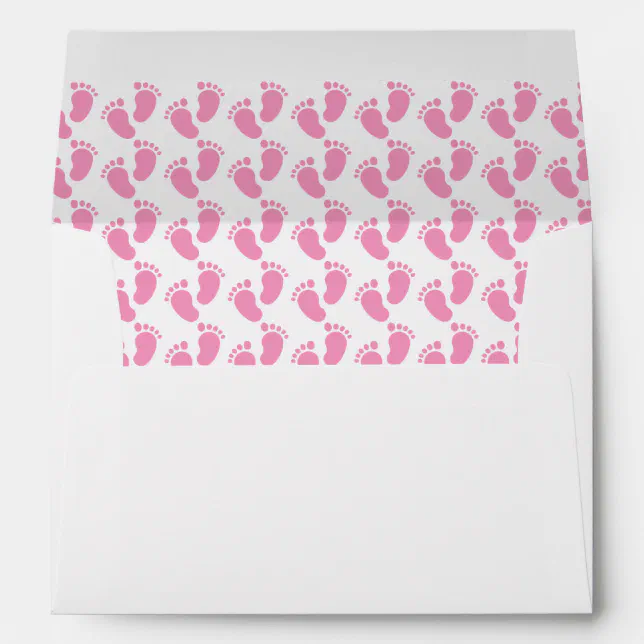 Cute Pink Footprints Girl Baby Shower Printed Envelope | Zazzle