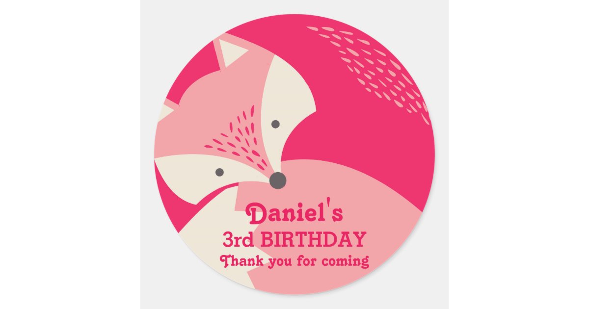 Cute Pink Fox Cartoon Animals Birthday Stickers | Zazzle