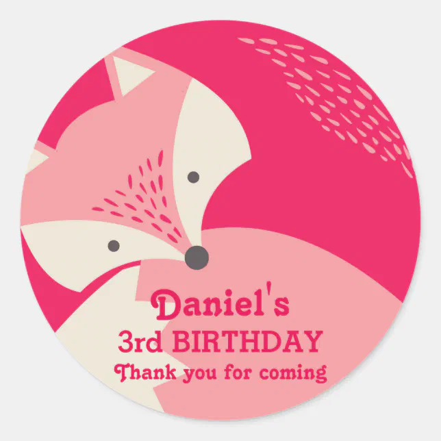 Cute Pink Fox Cartoon Animals Birthday Stickers | Zazzle