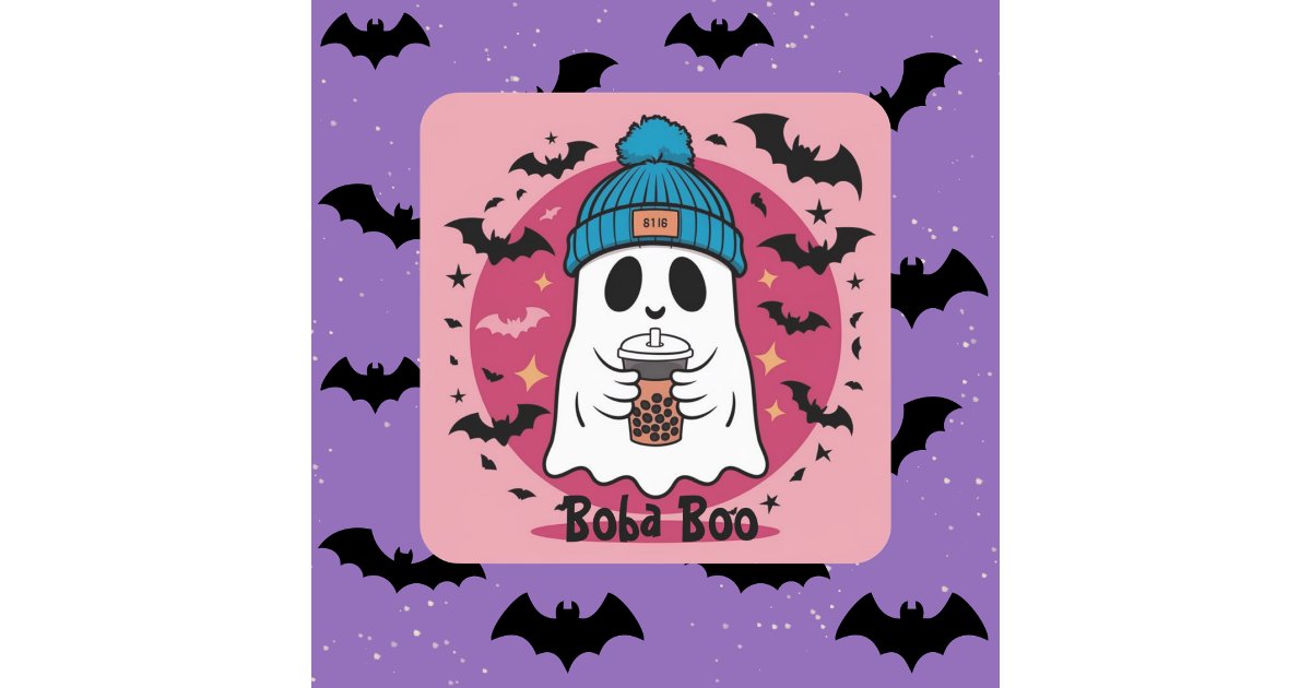 Cute pink Ghost Boba Boo Custom Sticker | Zazzle