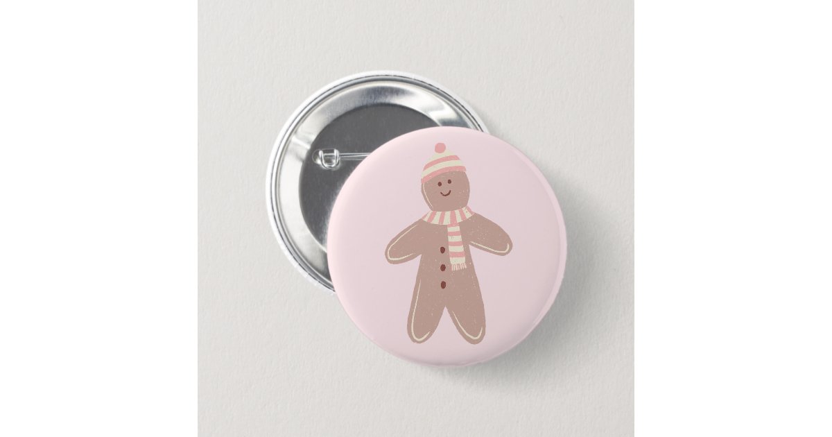 Cute pink gingerbread man illustration button | Zazzle