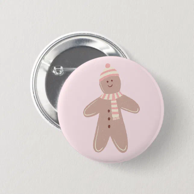 Cute pink gingerbread man illustration button | Zazzle